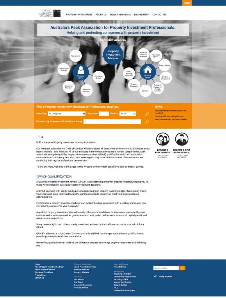 Property Investment Professionals of Australia - Helpwise Website Development